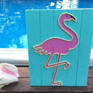 Handmade Flamingo With Rope Beach Pallet Art Coastal Decor Flamingo Art ...
