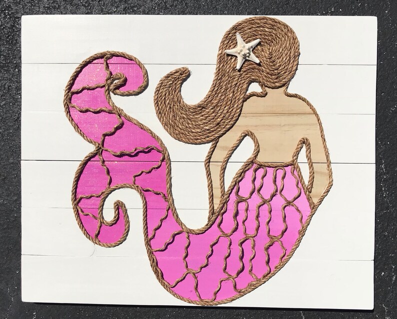 Handmade Mermaid With Rope© Beach Pallet Art Mermaid Art Pallet Art ...