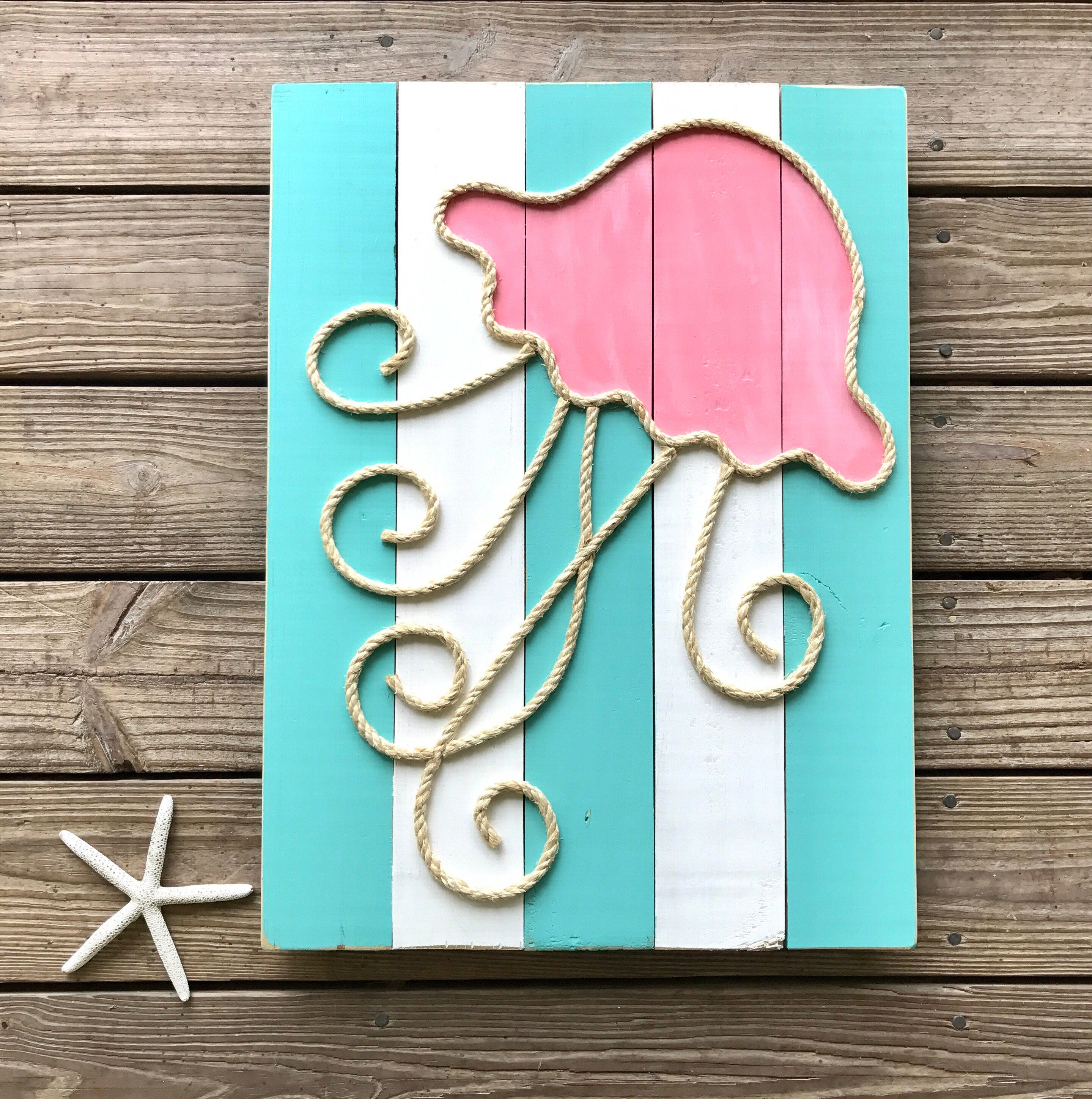 Handmade Jellyfish w/ Rope Beach Pallet Art Nautical Art | Etsy