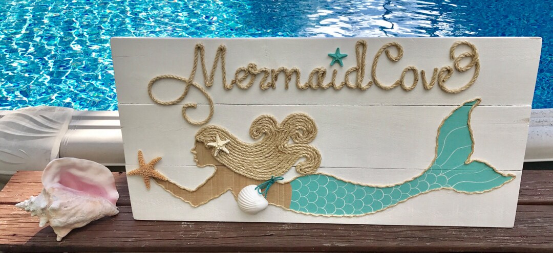 Hamade "mermaid Cove" Mermaid With Rope Beach Pallet Art Coastal Decor ...