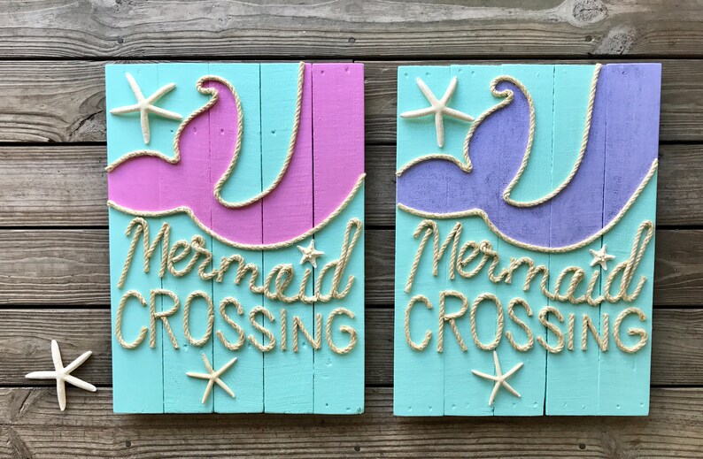 Handmade Mermaid Crossing With Rope Beach Pallet Art | Etsy