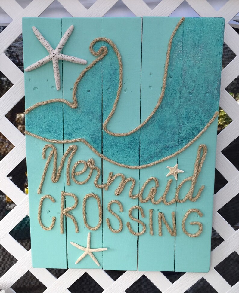 Handmade Mermaid Crossing With Rope Beach Pallet Art - Etsy