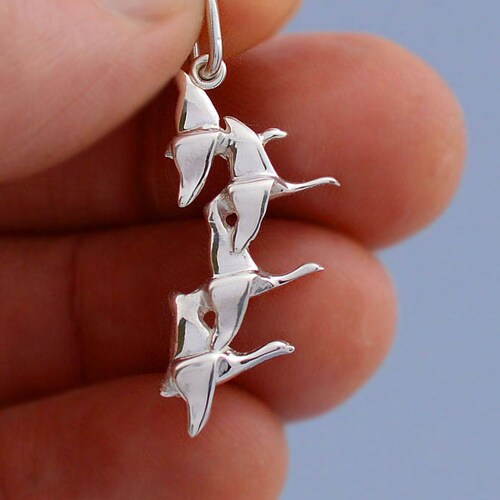 Flying Geese Pendant in Solid 925 Sterling Silver | Etsy