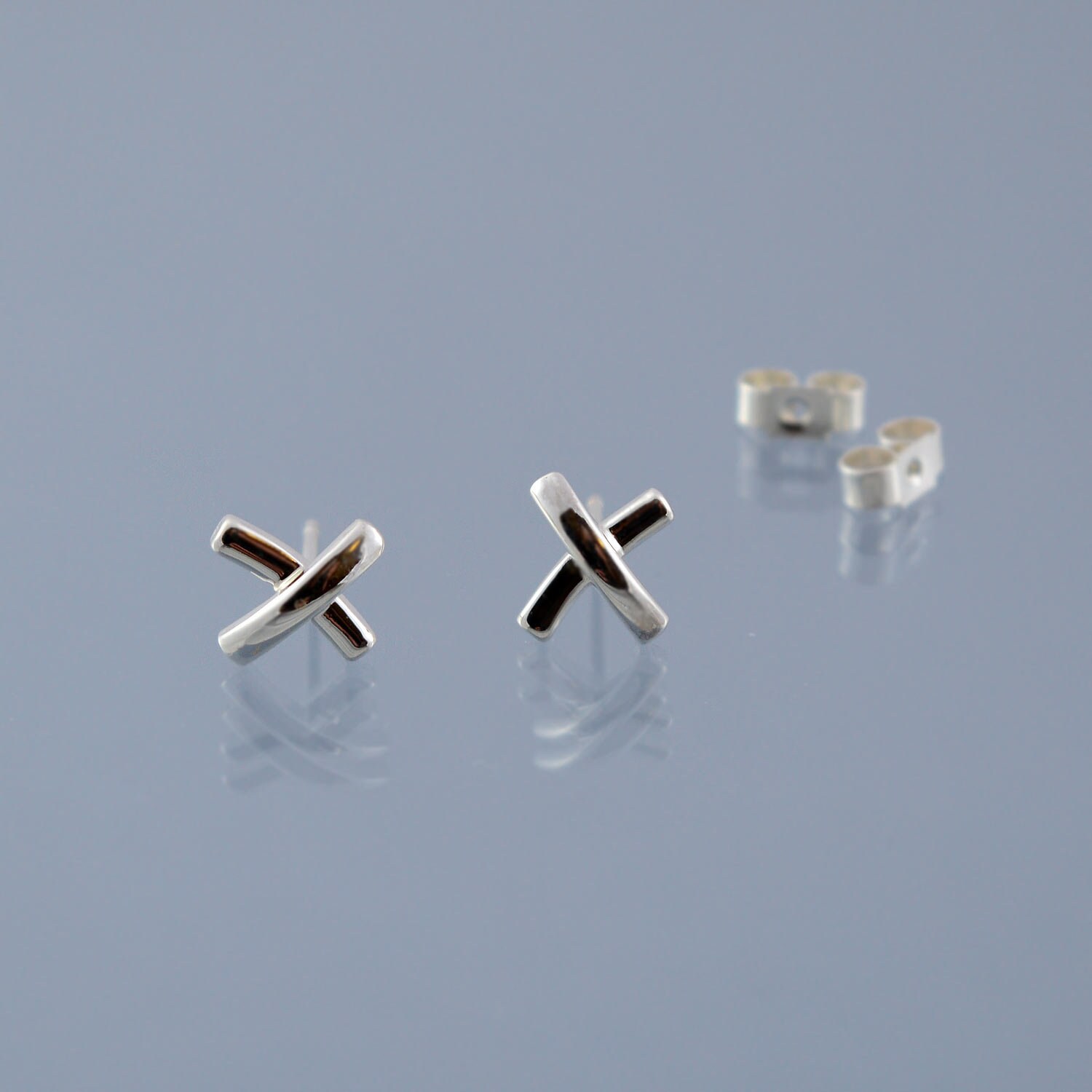 Sterling Silver Kiss Cross Stud Earrings | Minimalist X Earrings Made ...