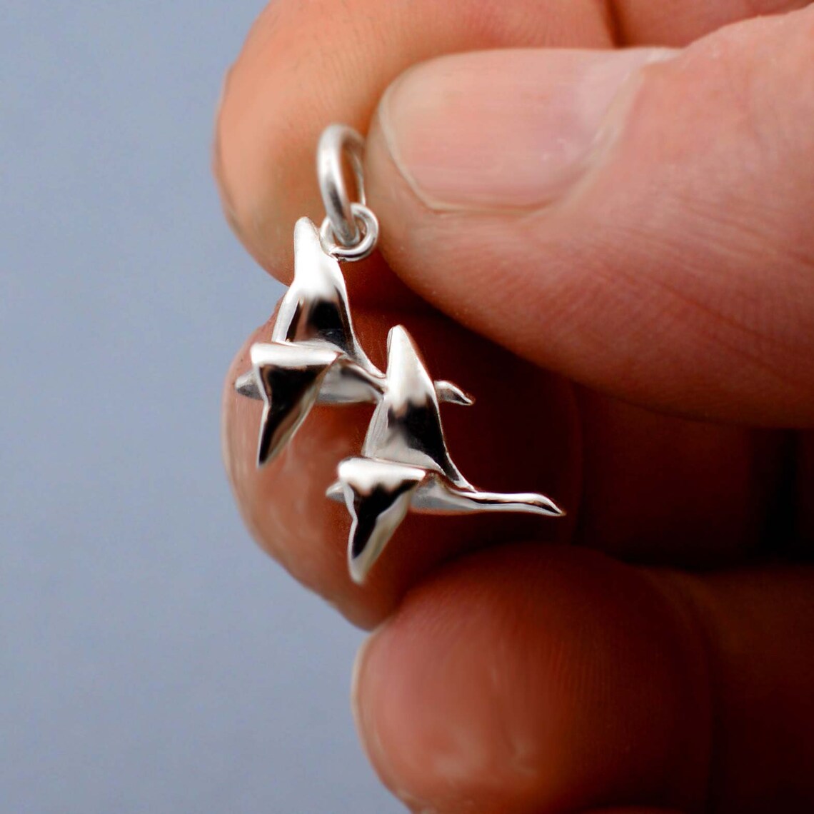 Pair of Flying Geese Pendant in 925 Sterling Silver | Etsy