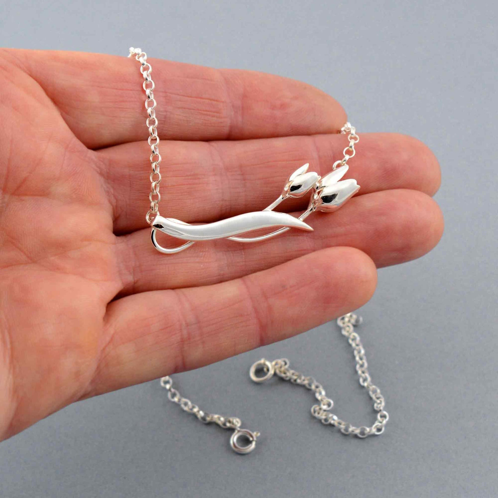 Tulip Necklace Spring Flower Necklace Made in 925 Sterling - Etsy