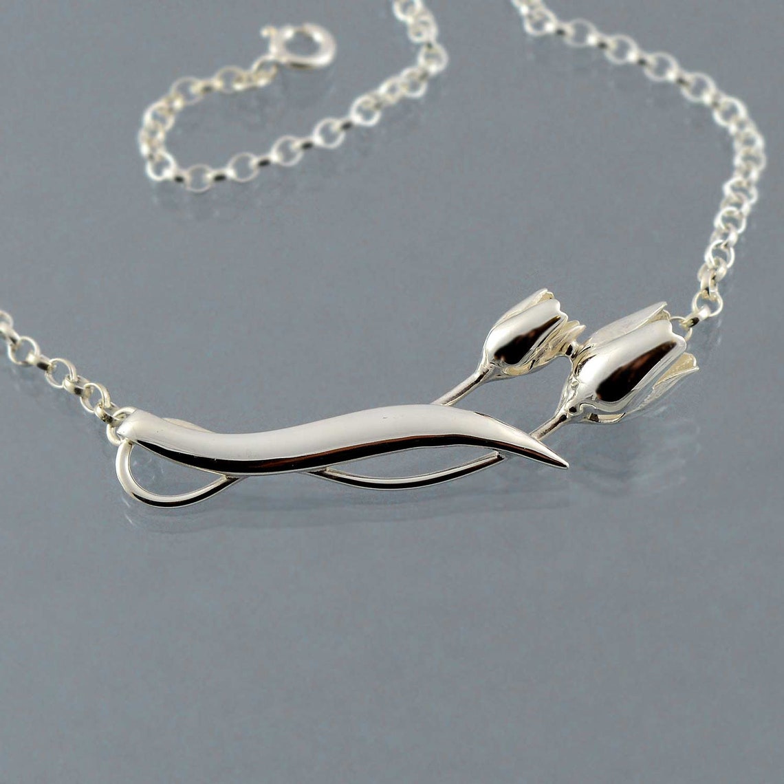 Tulip Necklace Spring Flower Necklace Made in 925 Sterling - Etsy