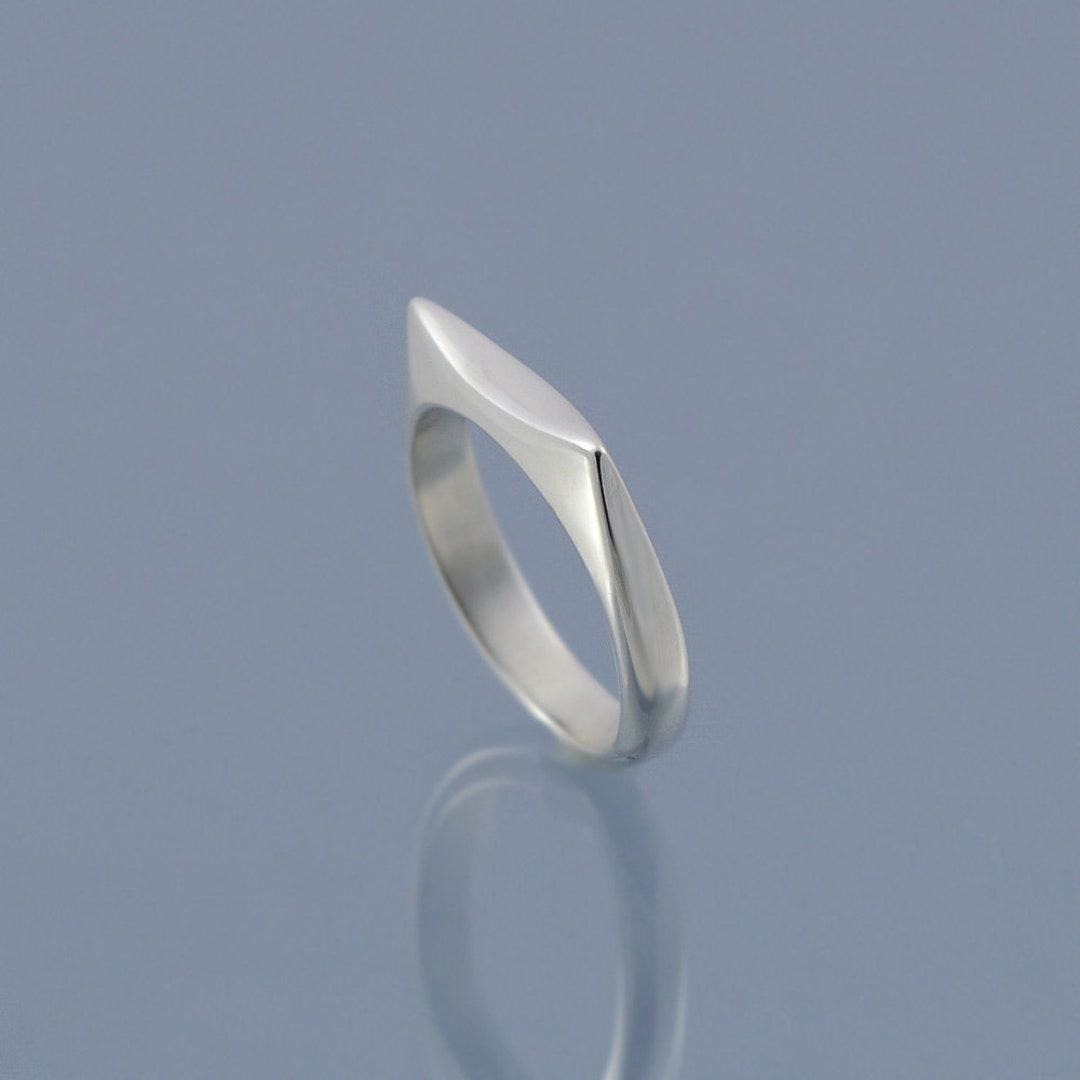 Concave Topped Elongated Ellipse Ring, Sterling Silver Ring, Geometric ...