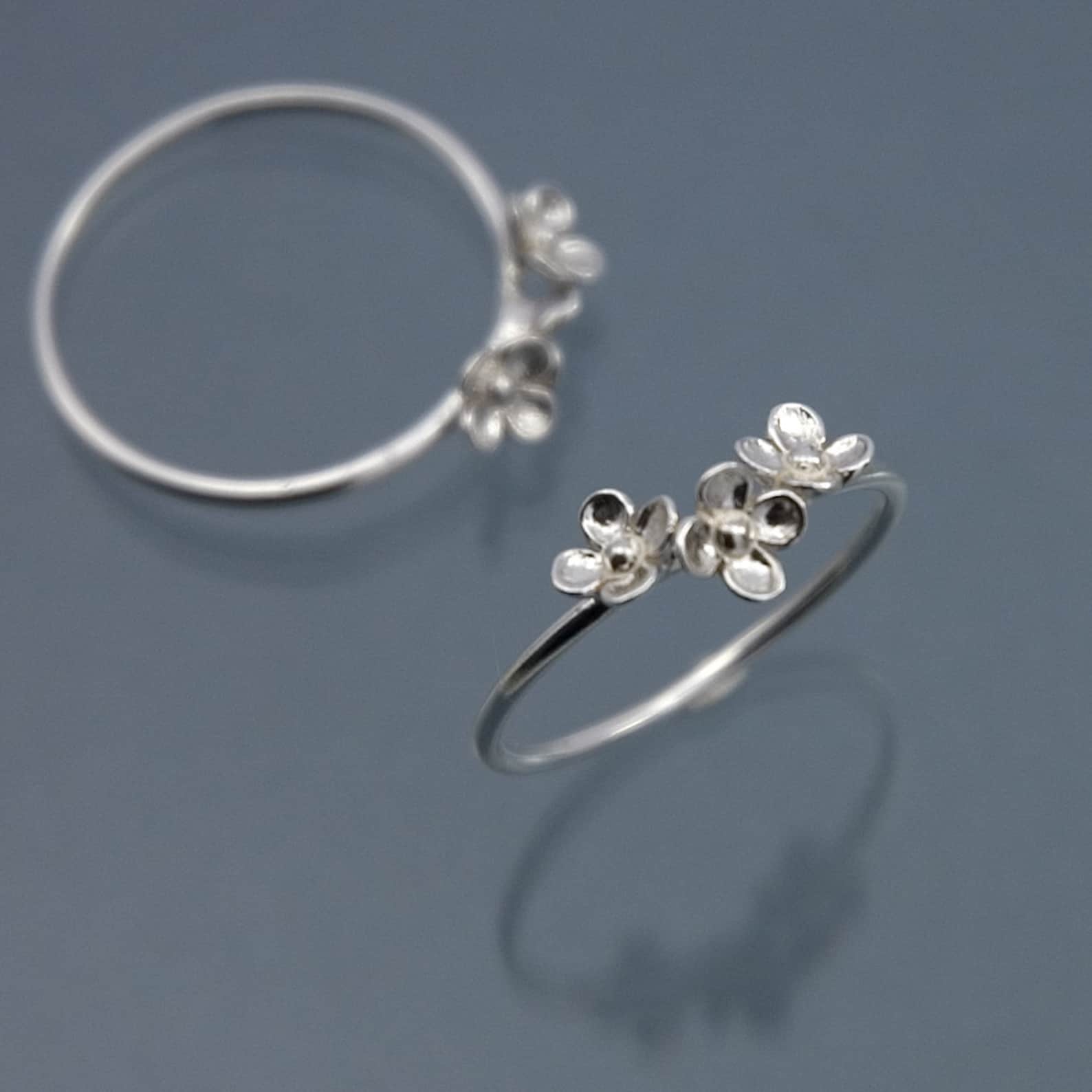 Floral ring in 925 sterling silver with 3 flowers nature | Etsy