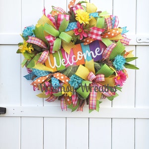 Welcome Wreath, Spring Wreath, Spring Welcome Wreath, Summer Wreath ...