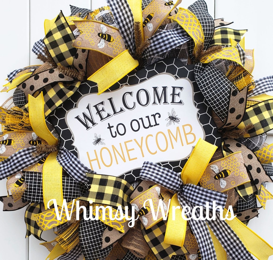 Welcome to Our Honeycomb Wreath Welcome Wreath Honey Bee - Etsy