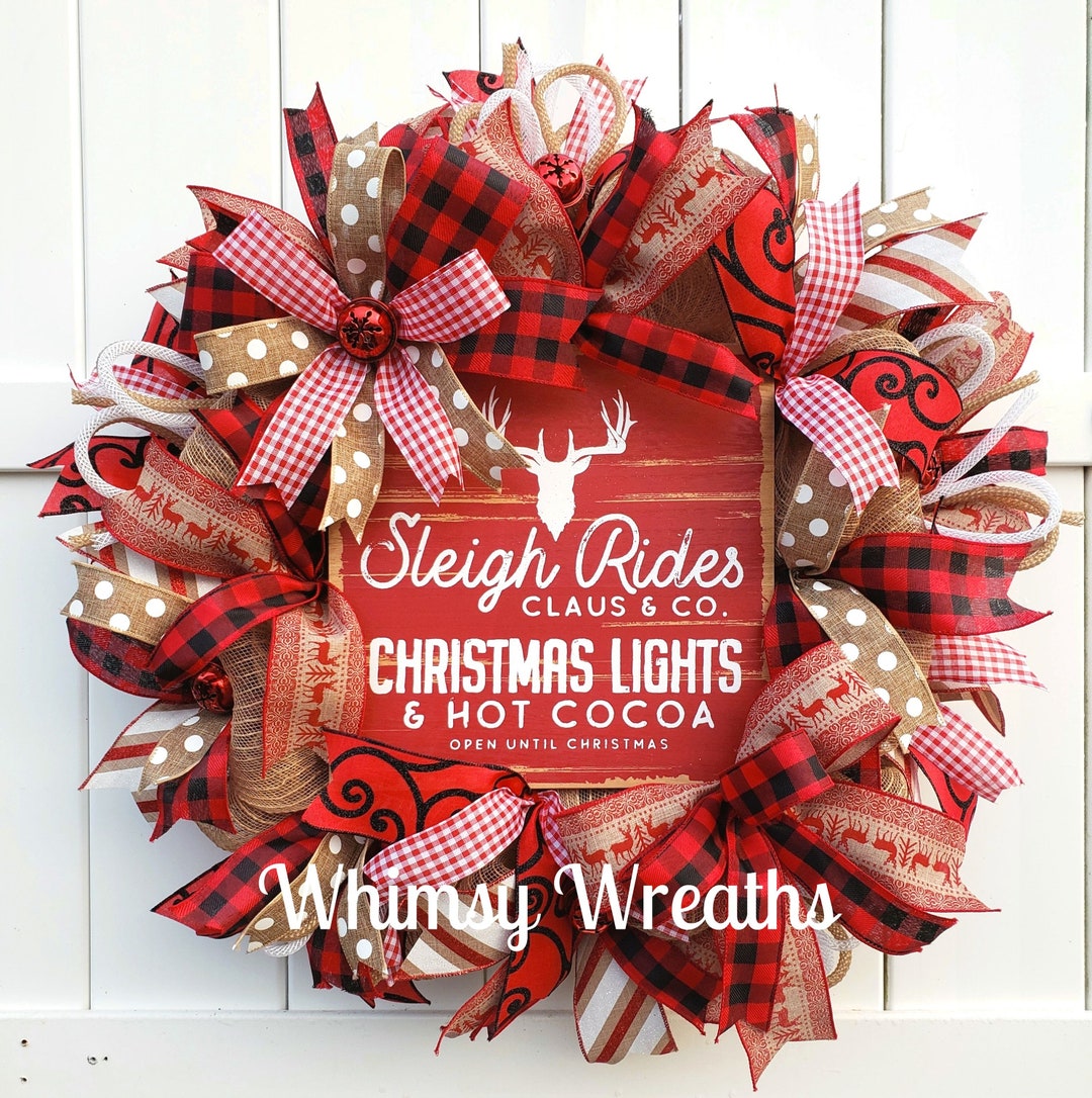 Reindeer Christmas Wreath, Christmas Wreath, Buffalo Plaid Christmas ...