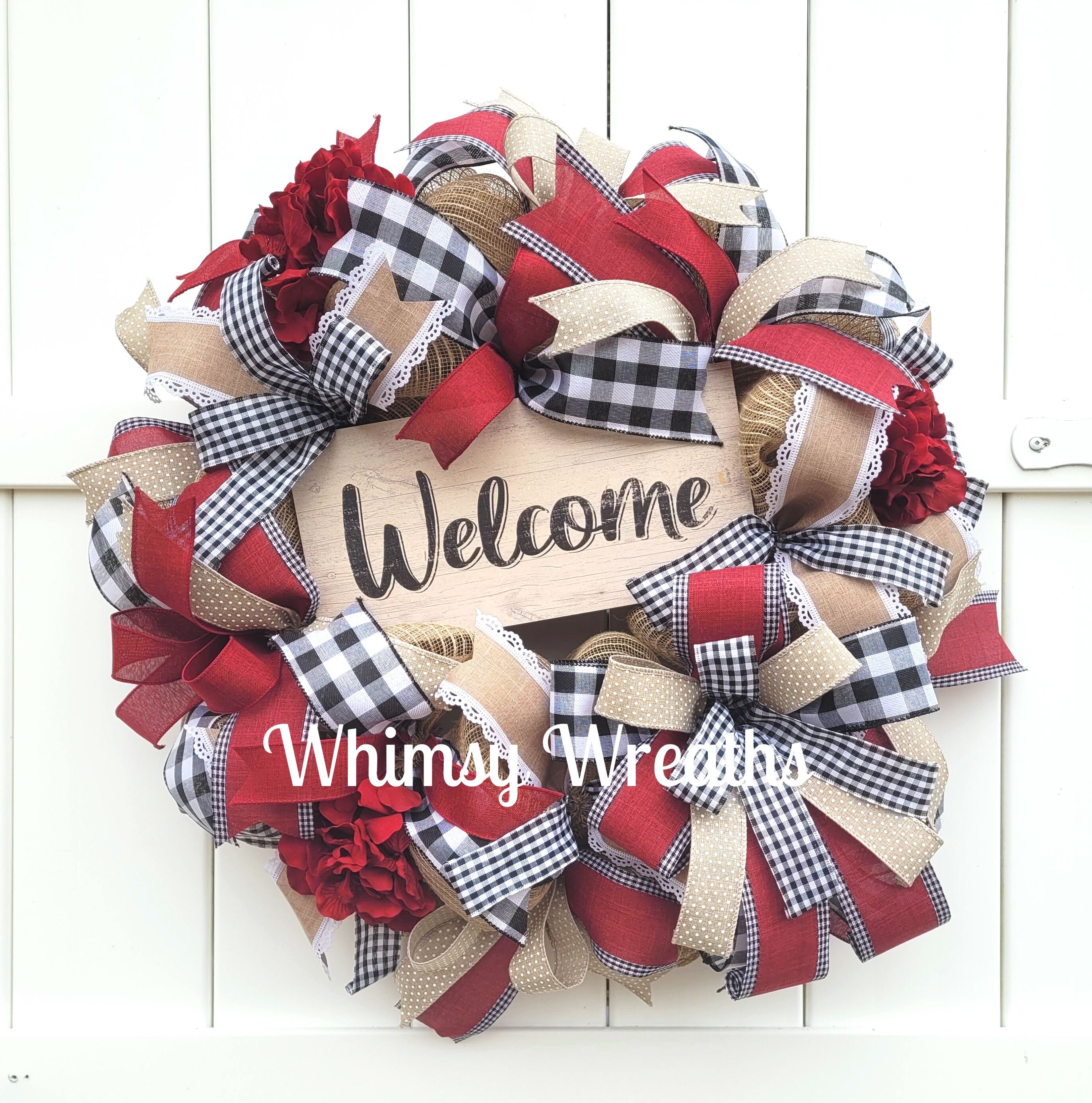Welcome Wreath Plaid Welcome Wreath Buffalo Plaid Welcome - Etsy