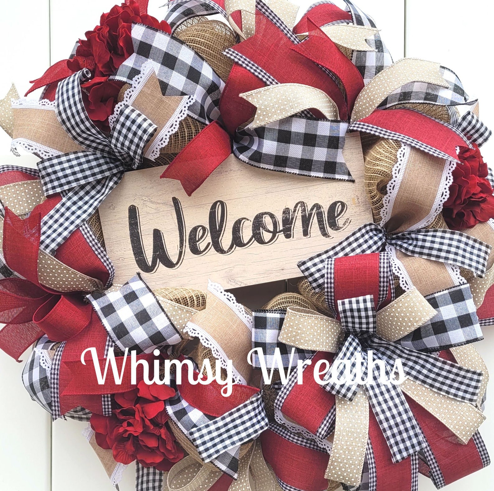 Welcome Wreath Plaid Welcome Wreath Buffalo Plaid Welcome | Etsy
