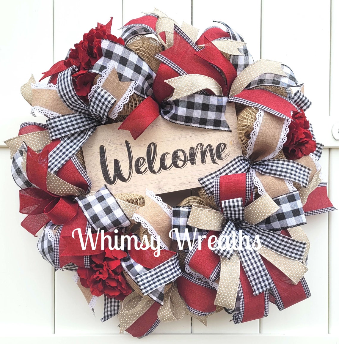 Welcome Wreath Plaid Welcome Wreath Buffalo Plaid Welcome - Etsy