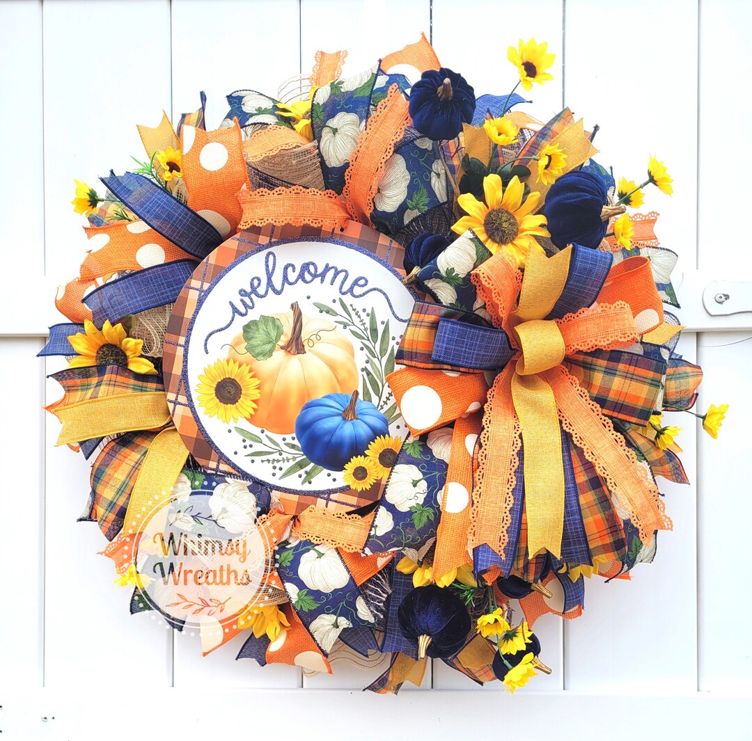 Fall Wreath, Fall Welcome Wreath, Pumpkin Wreath, Fall Pumpkin Wreath ...