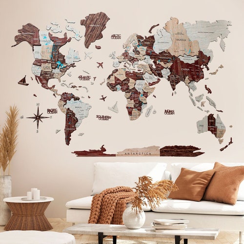 3D Wooden World Map Led Wall Art Living Room Wall Decor Home - Etsy