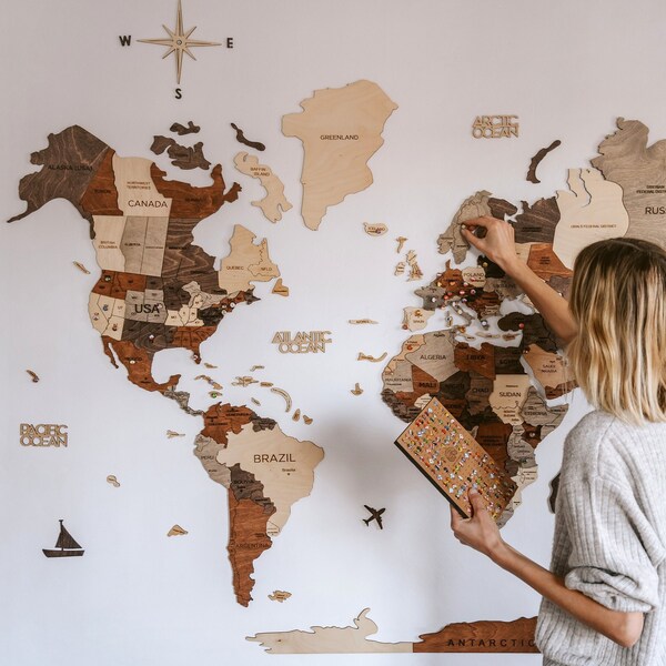 Wooden World Map 3d Led - Etsy