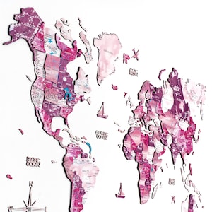 Preppy Wood Wall Decor, Modern Travel World Map, Light Pink Home Decor ...