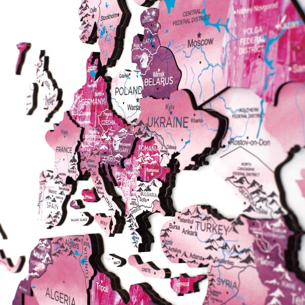 Pink World Map - Etsy