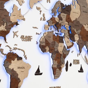 Wooden World Map With LED Backlighting, Wall Art LED, Our Travels Map ...