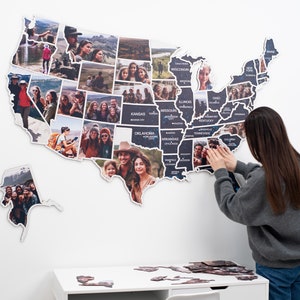 Home Decor Wall Map, US Map Art, Travel Tracker Map With Custom Photos ...