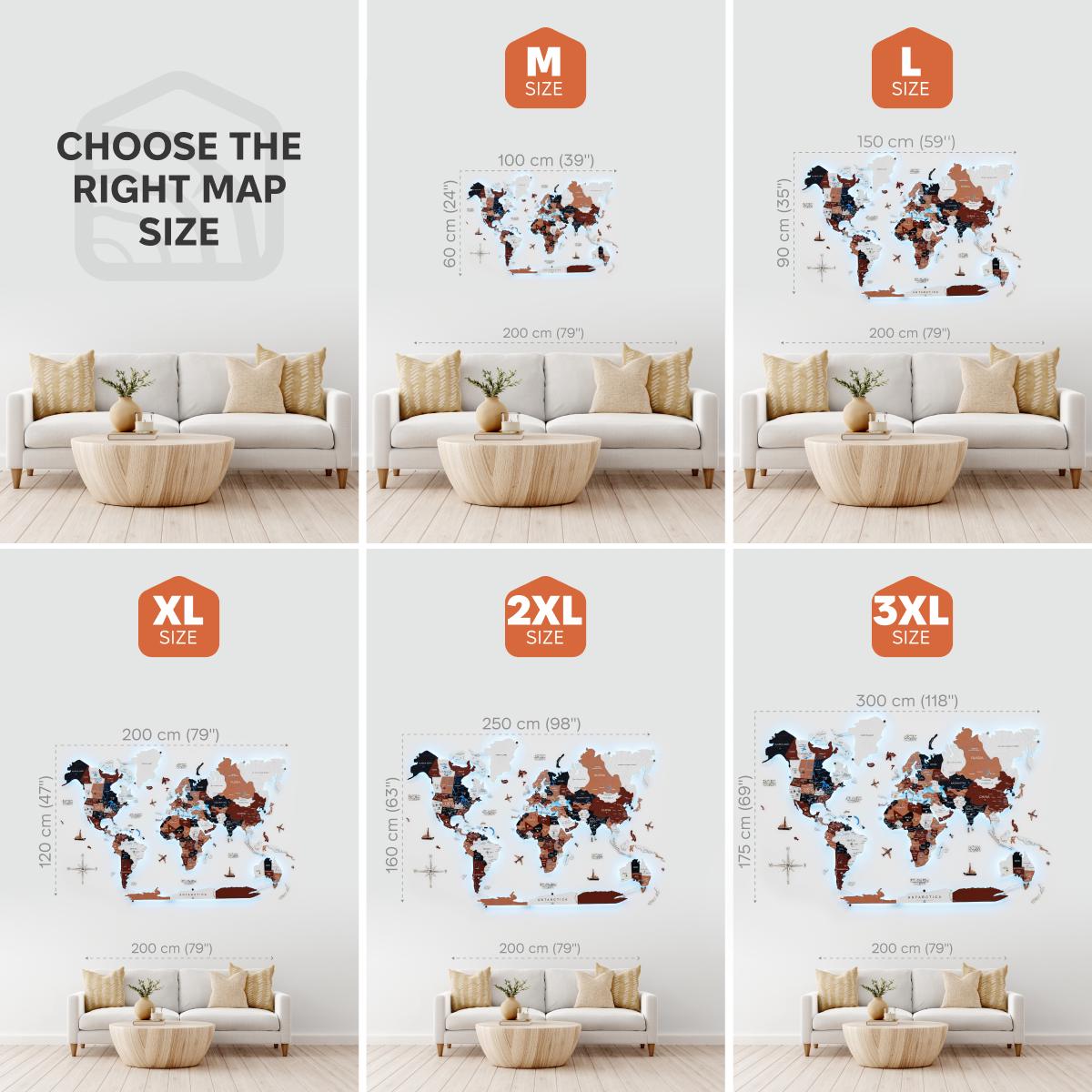 3D World Map With LED Backlight Glows in the Dark Push Pin Traveling ...