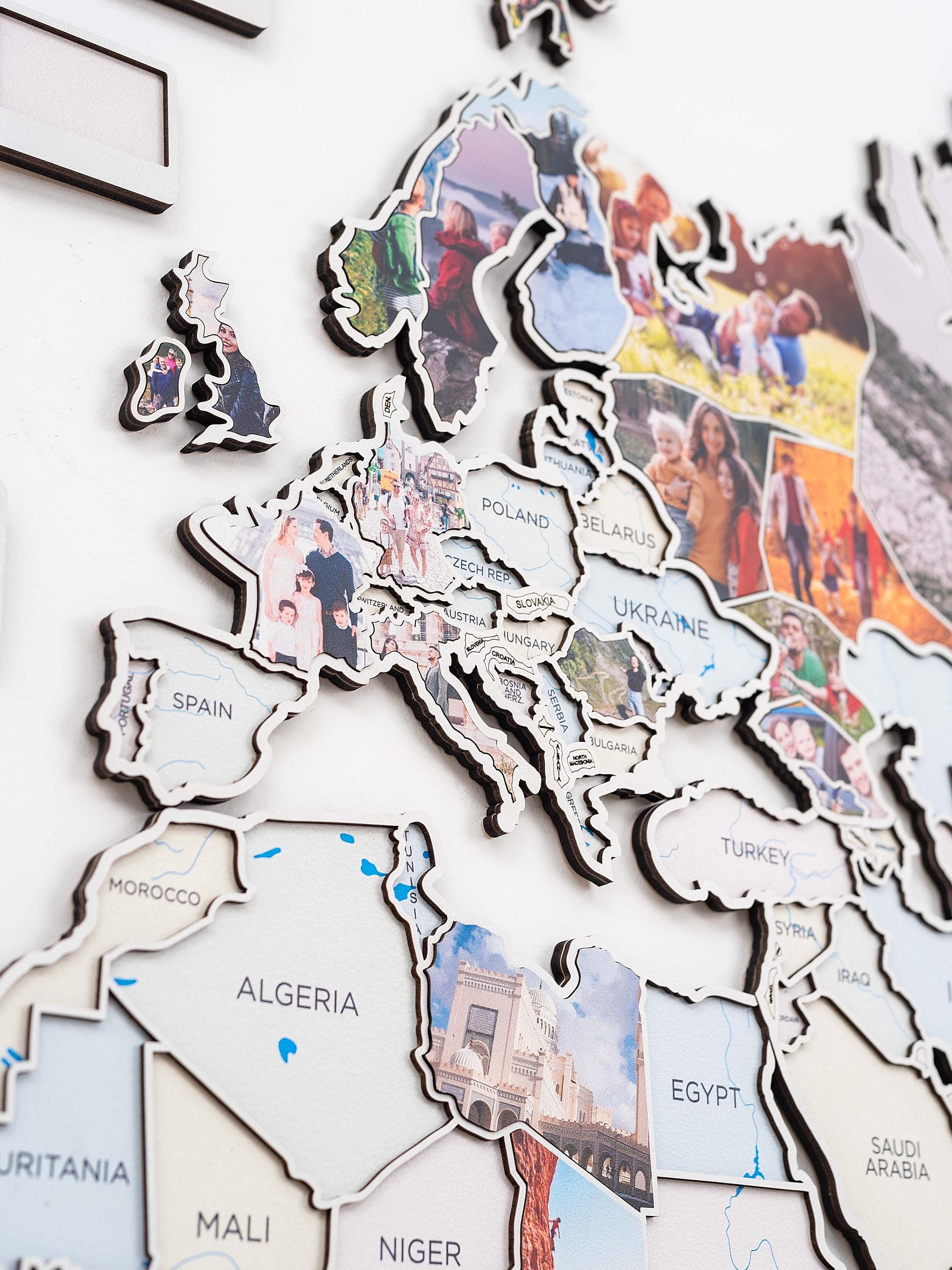 Photo World Map Wall Art, Home Decor, Travel Map Collage, Family Photo ...