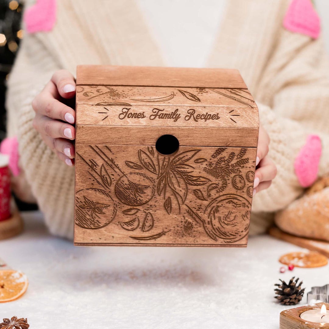 Wood Recipe Box With Dividers, Personalized Recipe Cards, Custom ...