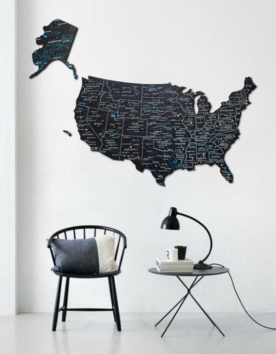 Black Map of United States USA Map Art Home Wall Decor - Etsy