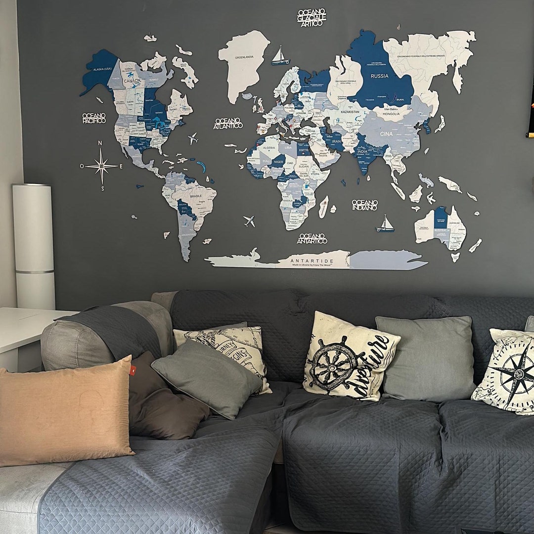 3D World Map Wall Decor Living Room, Large Wall Art, Travel Map, Gift ...