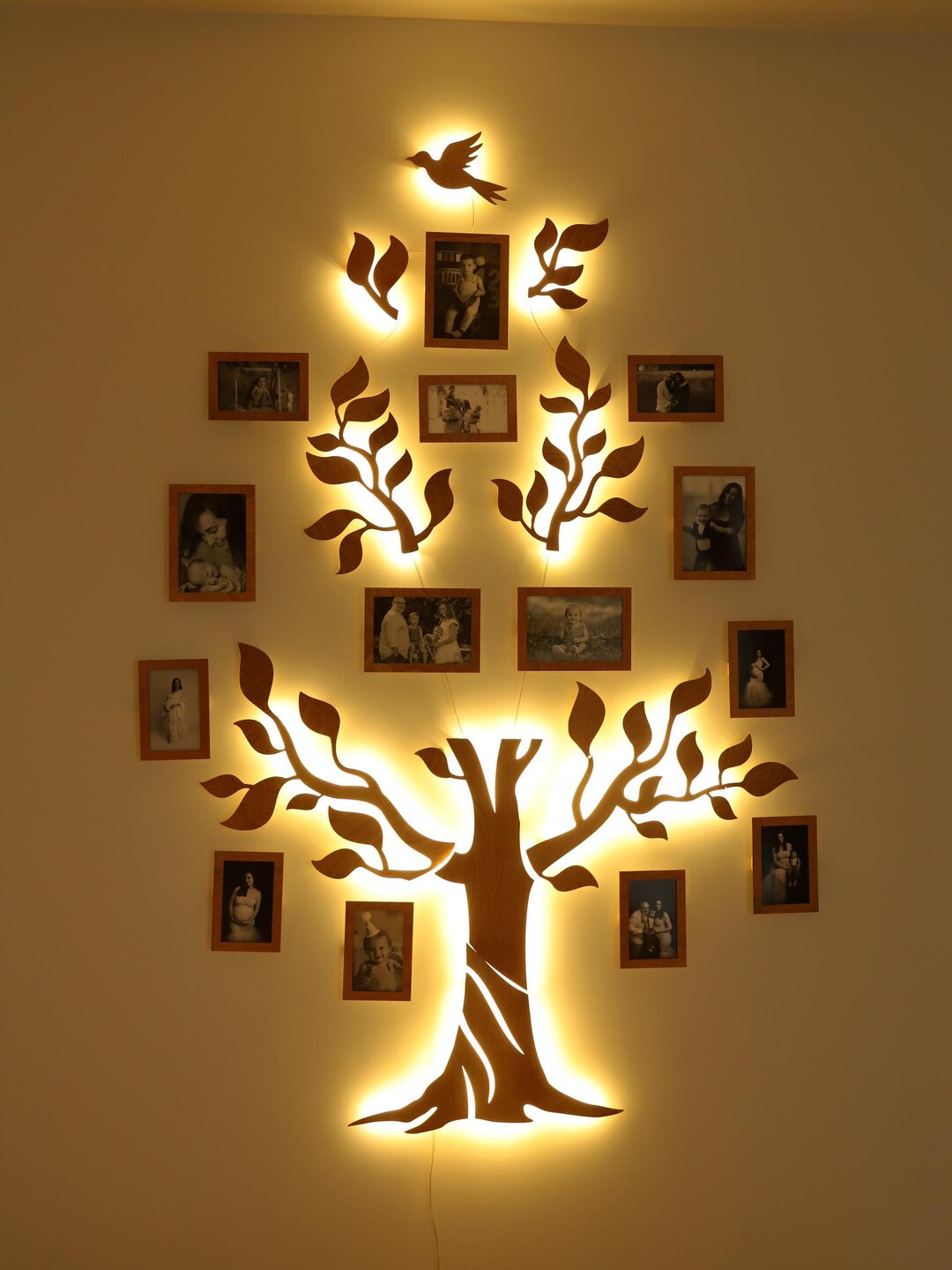 Large LED Family Tree Wall Art, Custom Family Photo Collage, Family ...