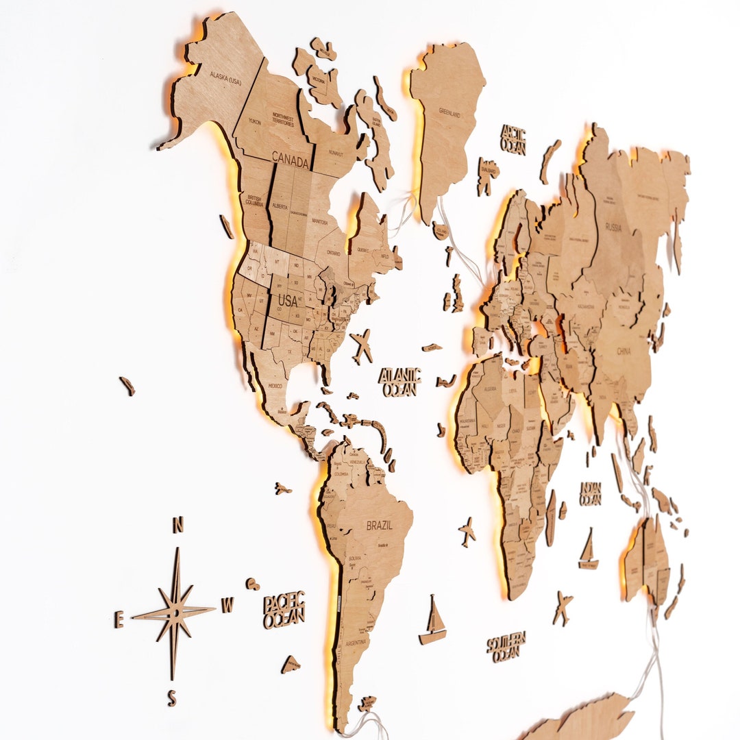 LED Wall Decor, Illuminated World Map Wall Art, Travel Map of the World ...