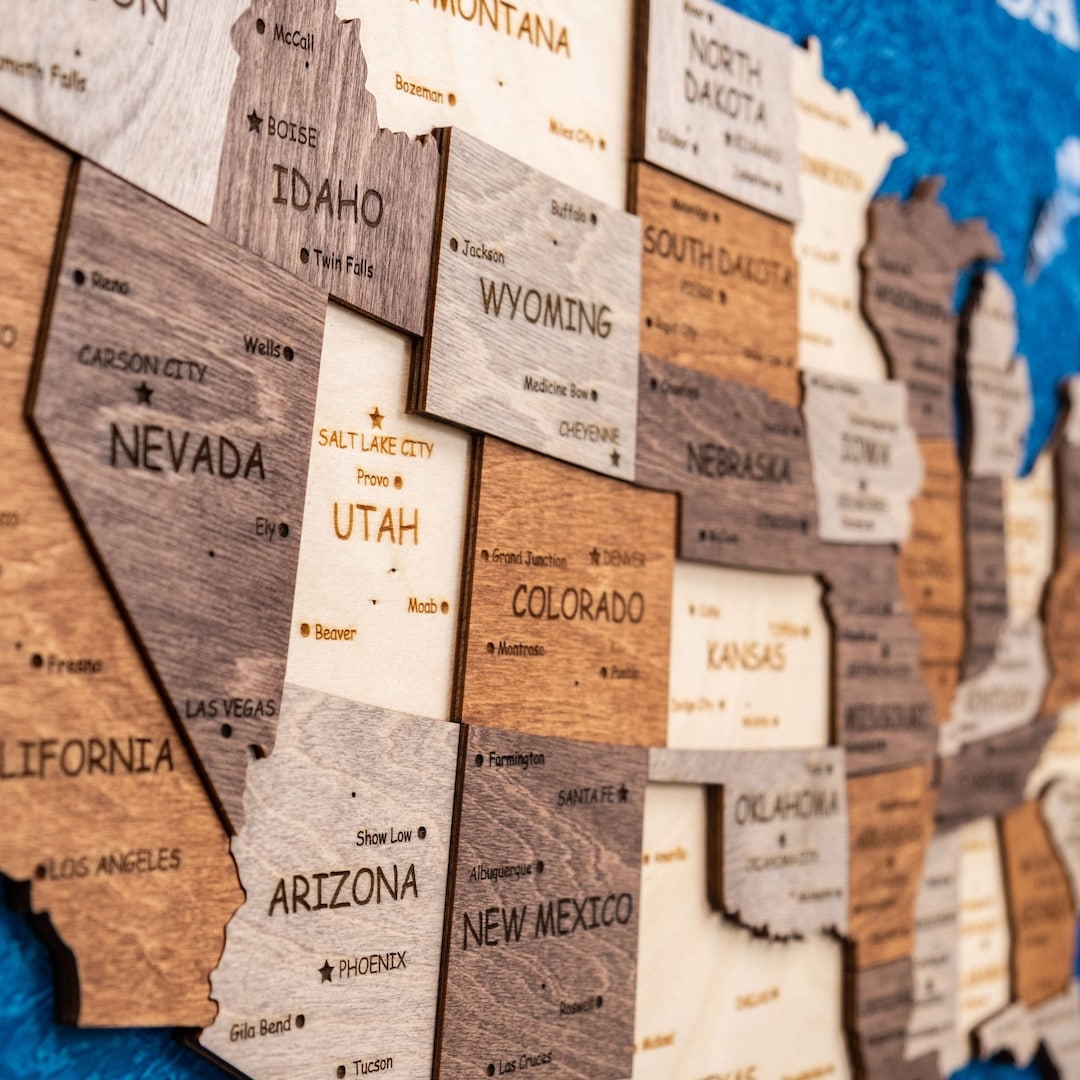 USA Map Wooden, Travel Tracker Map, Home Office Decor, Map of United ...
