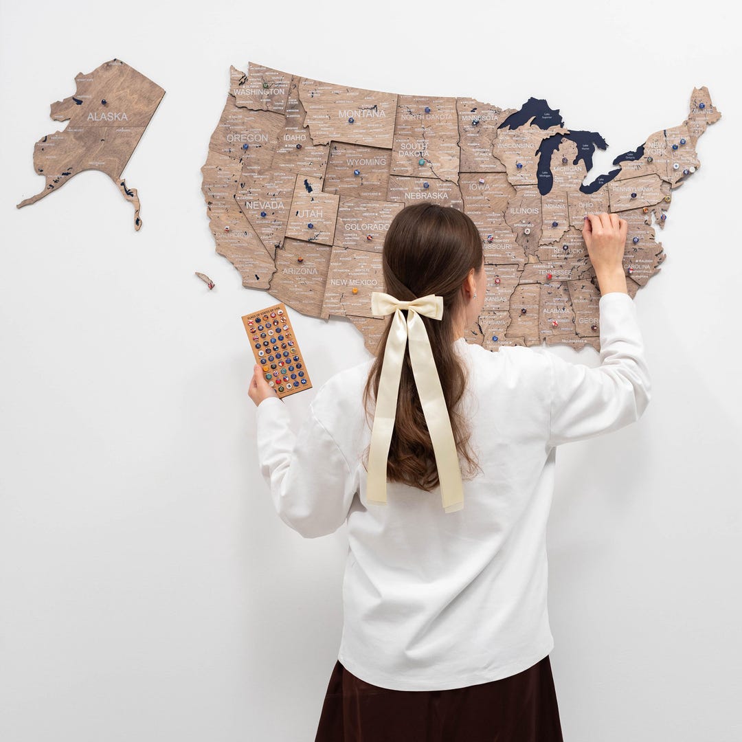 Travel Map Push Pin US Map 3D Wood Map of United States Family ...