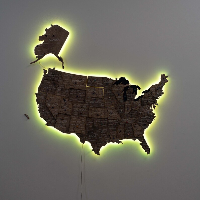 US Push Pin Map With LED Backlight, Travel Map Push Pin, Home Decor ...