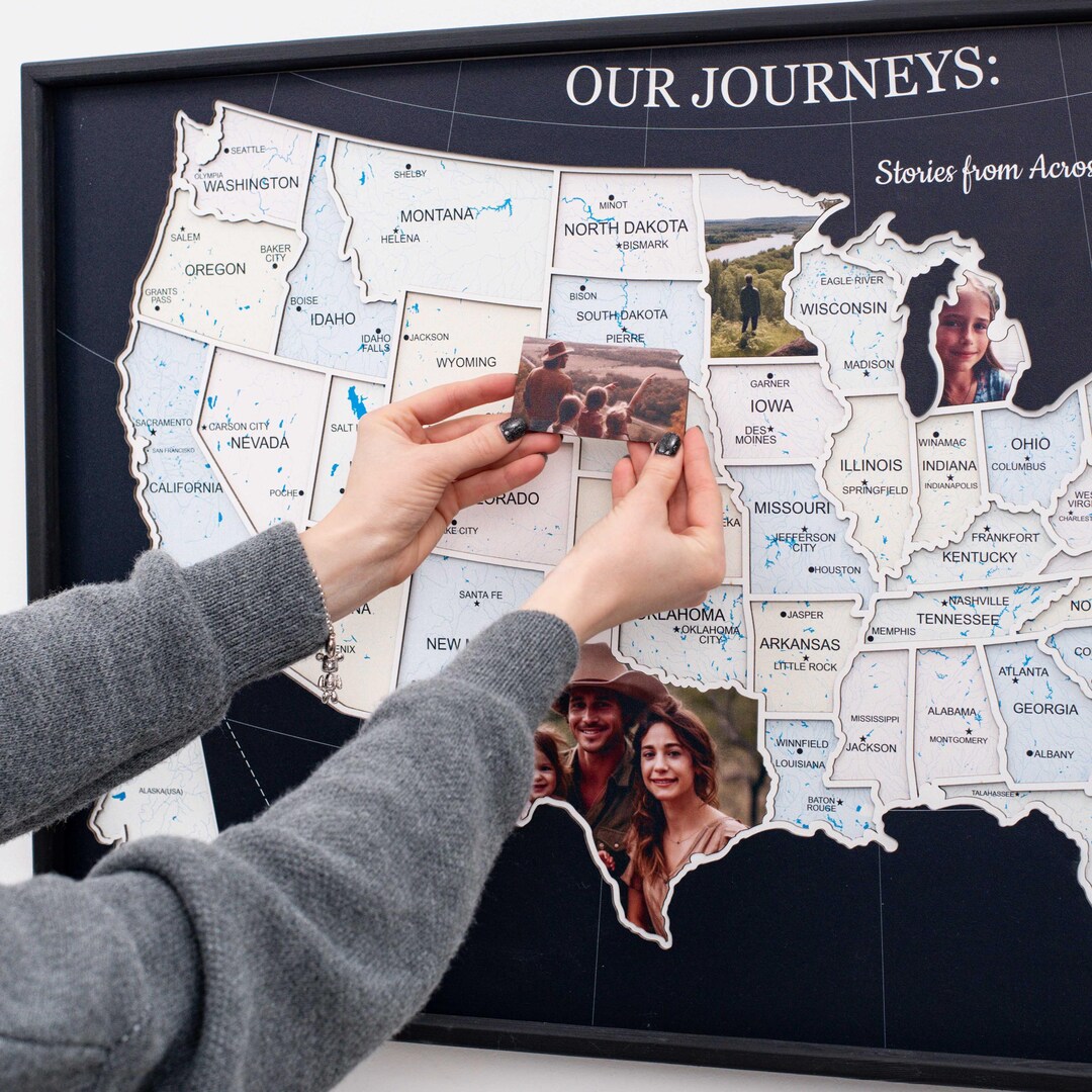 USA Photo Map, Wall Art Personalized, Panel Wall Decor, Travel Tracker ...