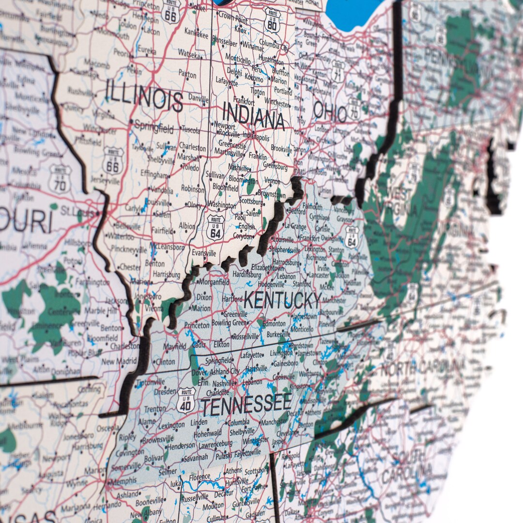 Detailed USA Map With Roads, Rivers and Lakes, Travel Tracker Map With ...