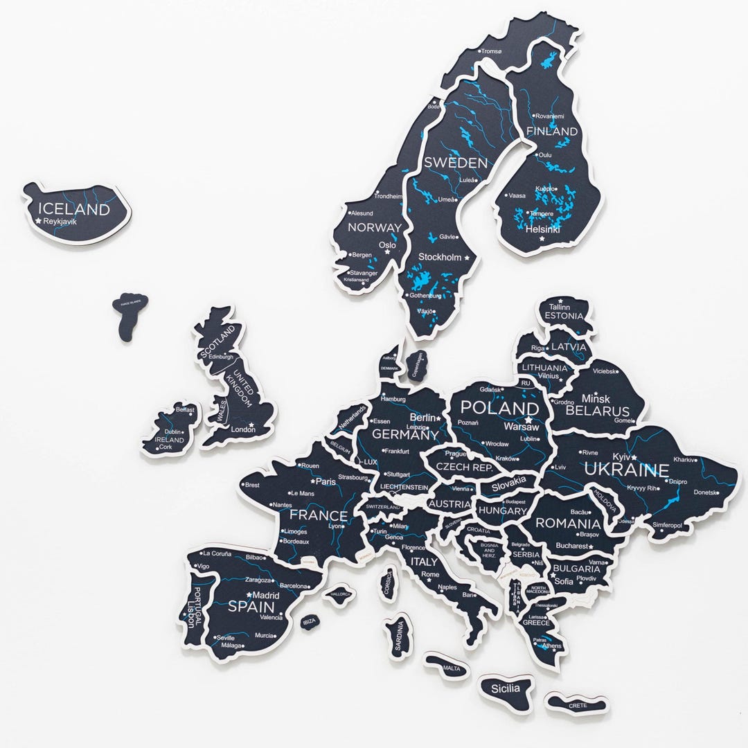 Europe Wood Map Visited Places Travel Map for Couples Home Office Art ...