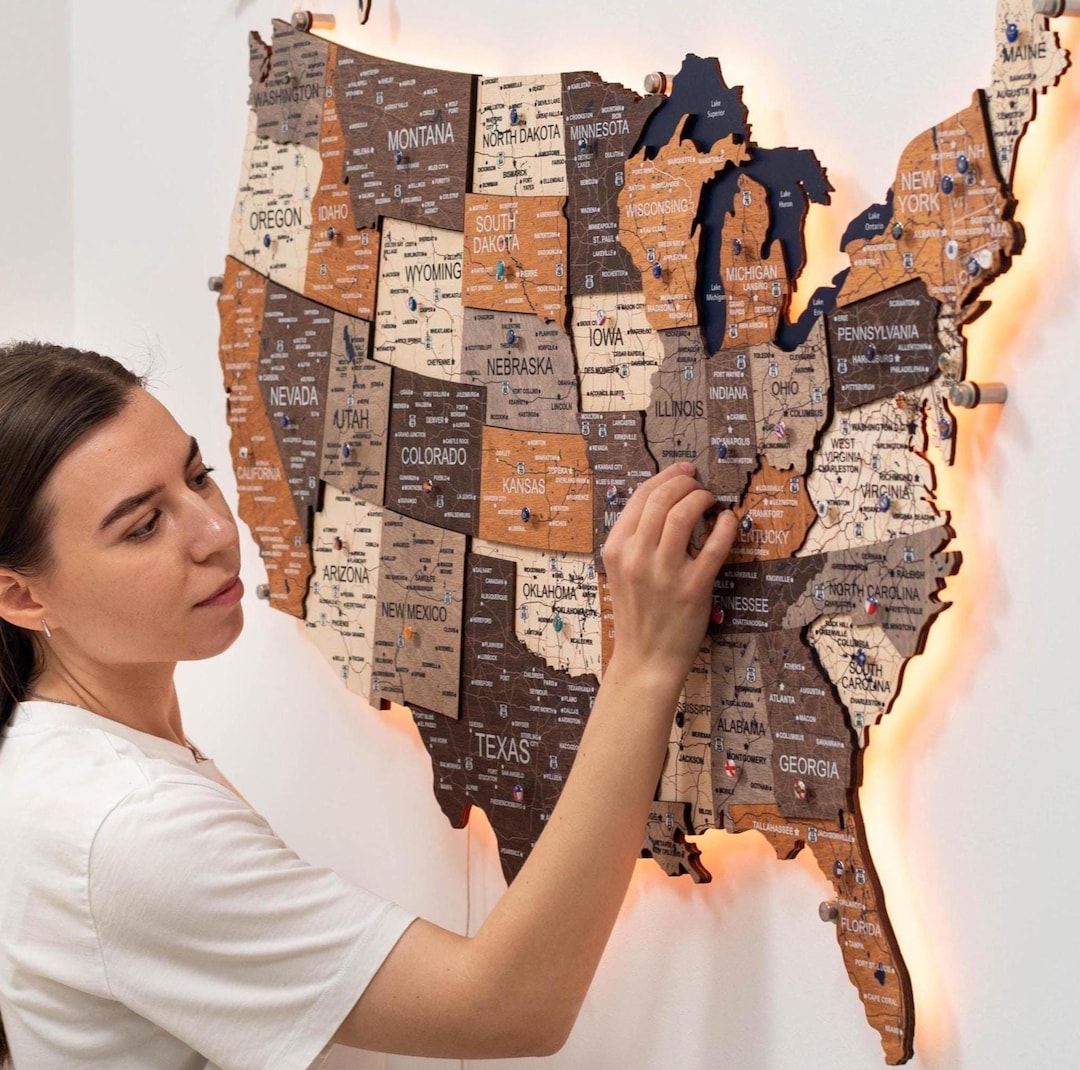 USA Push Pin Map With LED Backlight, Travel Map Push Pin, House Decor ...
