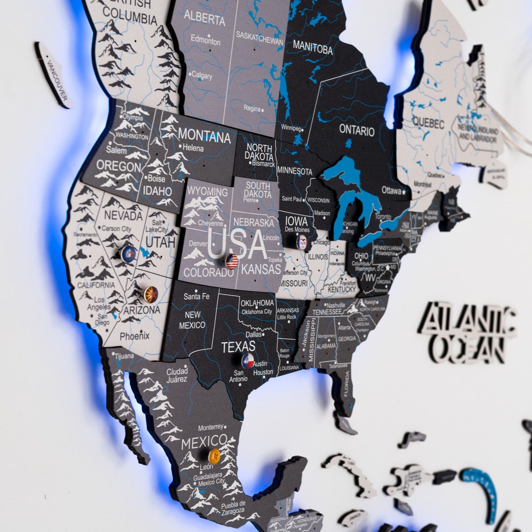 3D World Map, Home Decor With LED Backlight, Large Wall Art LED Wall ...