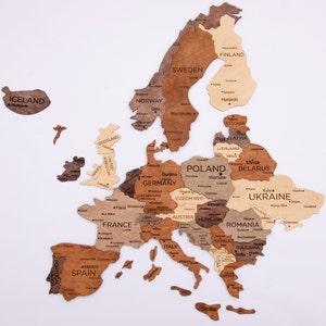 Wooden Map of Europe, Travel Map Wall Decor, 3D Europe Map Push Pin ...