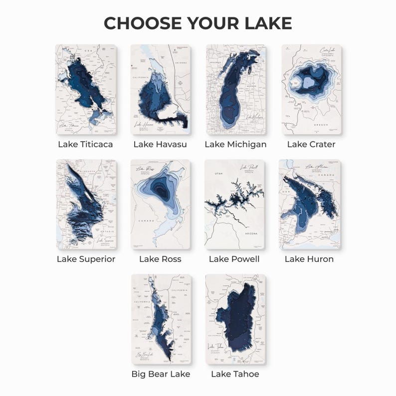 Lake Michigan Map, Watercolor Style Lake Map, 3D Wooden Lake Plan ...