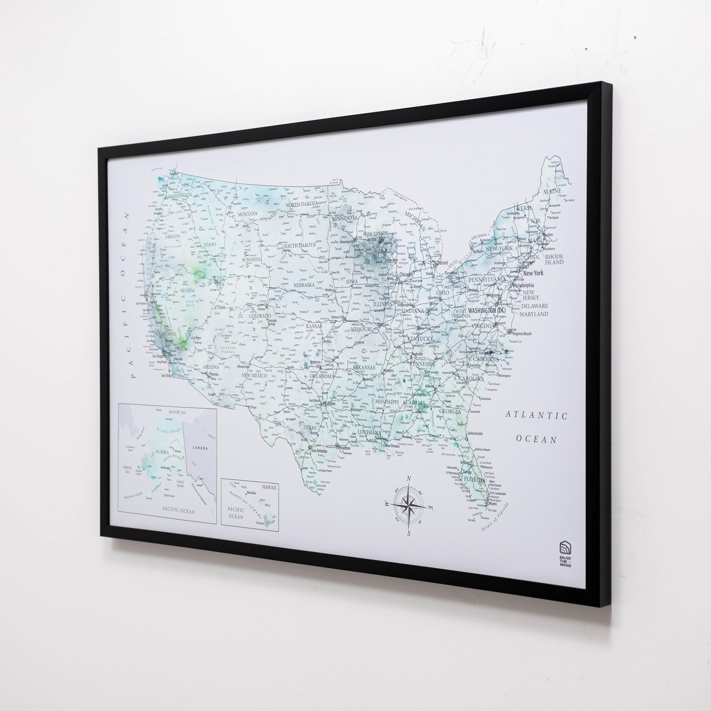 USA Travel Map Push Pin Personalized US Map on Canvas Custom Pinboard ...