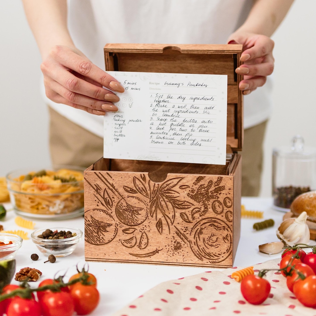 Wood Recipe Box With Dividers, Personalized Recipe Cards, Custom ...