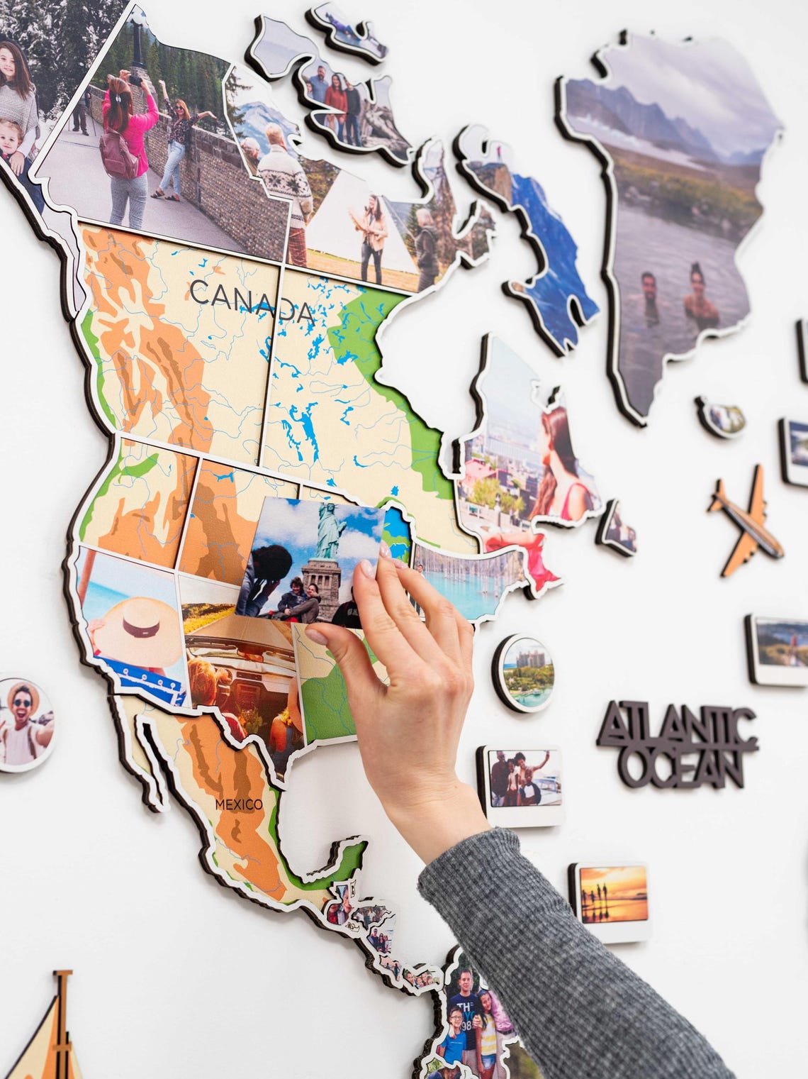 Photo World Map Wall Art, Home Decor, Travel Map Collage, Family Photo ...