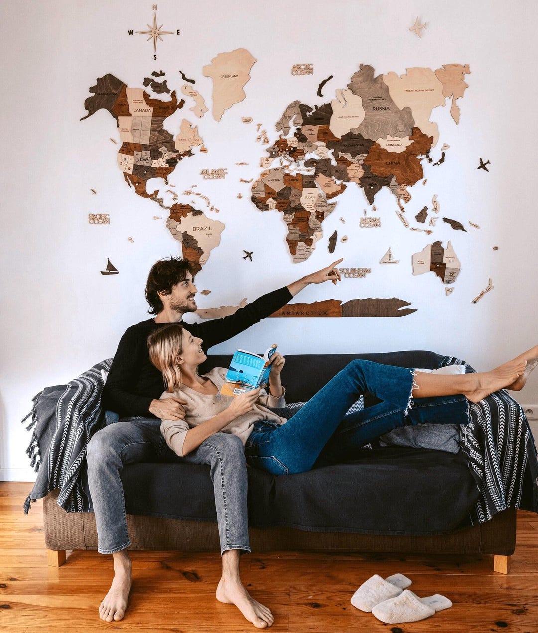 Wooden World Map Home Decor Travel Map Wall Art, 5th Anniversary Couple ...
