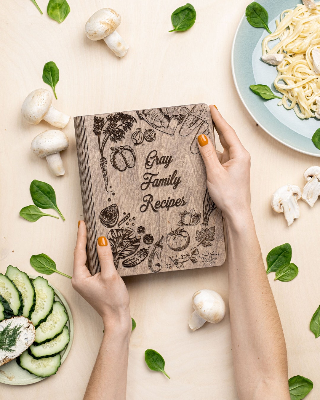 Personalized Recipe Book Binder, Wooden Cookbook With Dividers, Bridal ...