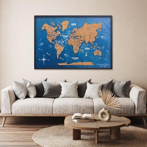 Three Panel Cork World Map Wall Art, Wooden Wall Hanging, Global Wall ...