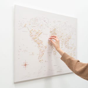 Pastel Canvas Travel Map, Couple Anniversary Gift, Canvas Wall Art ...